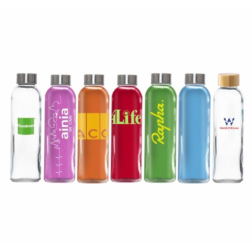 Bouteille en verre 500 ml. Couleur rouge, Bouchon argentéé. Impression ...